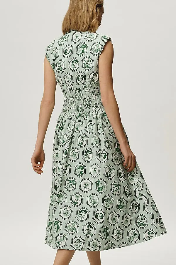green emerald velvet dress Maeve Long Sleeve Midi Dress in Green Abstract main image 0
