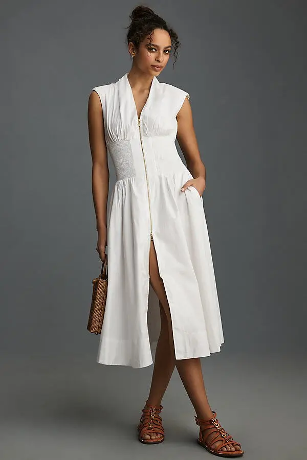Maeve Tommie Zip-front Midi Dress - White