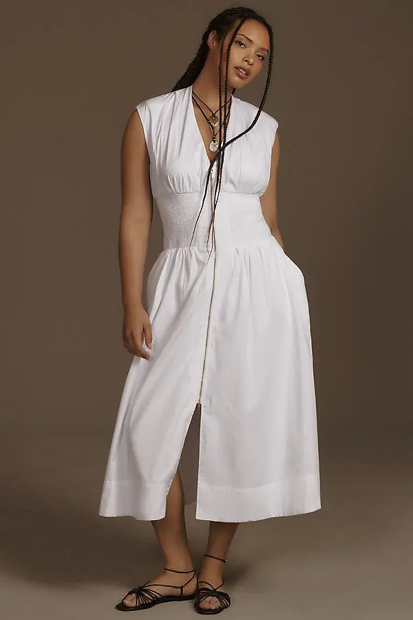 Maeve Tommie Zip-front Midi Dress - White