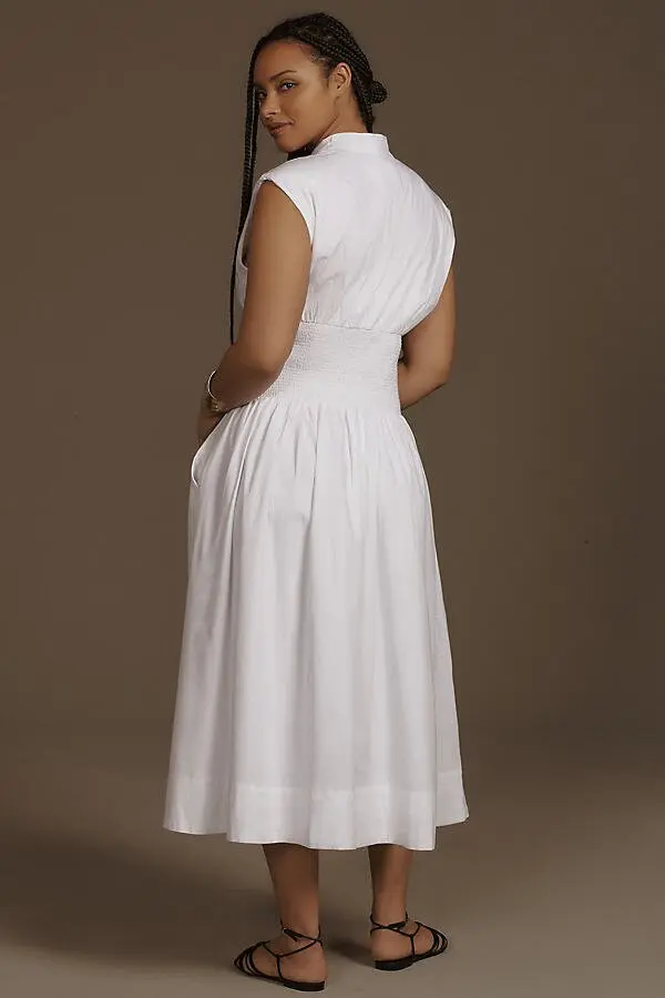 Maeve Tommie Zip-front Midi Dress - White