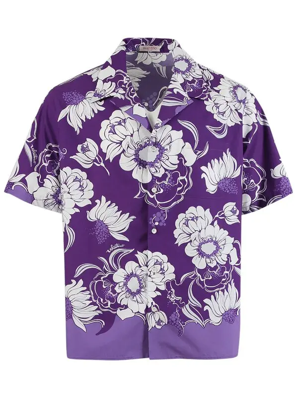 Valentino Garavani Marguerite Flower Print Short Sleeve Shirt - Lilac And White