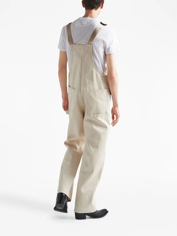 Prada Triangle-Logo Denim Overalls - Neutrals | Editorialist
