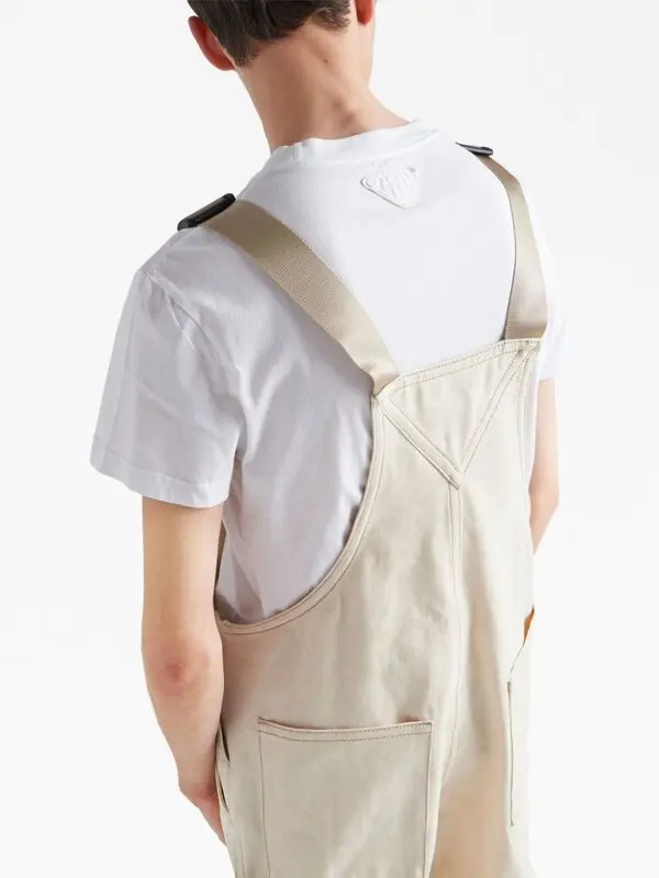Prada Triangle-Logo Denim Overalls - Neutrals | Editorialist