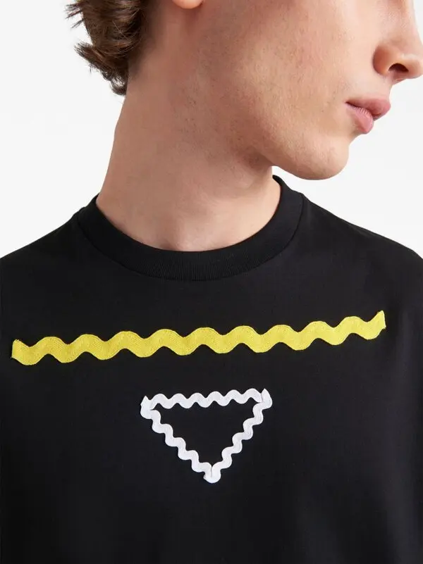 Prada Triangle-Print Cotton T-Shirt - Black | Editorialist