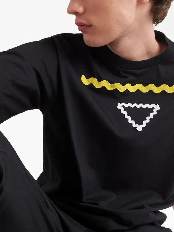 Prada Triangle-Print Cotton T-Shirt - Black | Editorialist