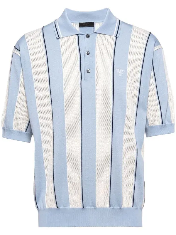 Prada Striped Knitted Polo Shirt - Blue | Editorialist