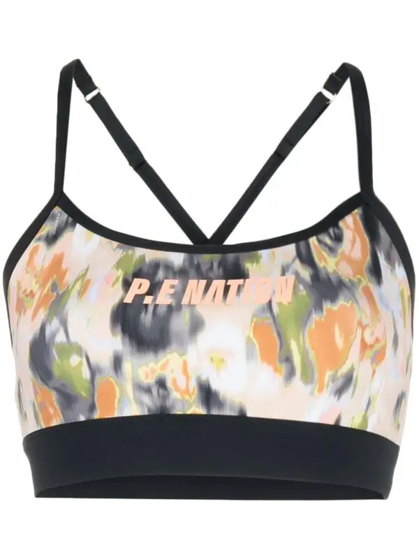 P.E Nation Graphic-print Scoop-neck Sports Bra - Neutrals