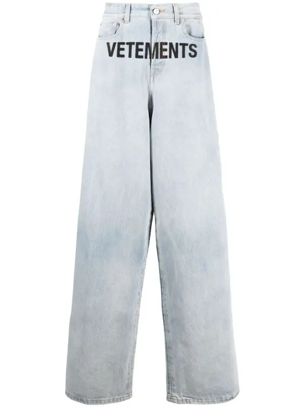 Vetements Logo-Print Baggy Jeans In Blue - 72% Off