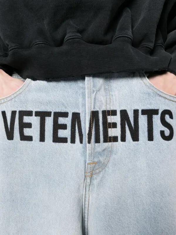 Vetements Logo-Print Baggy Jeans In Blue - 72% Off