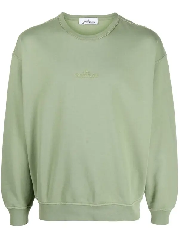 Stone Island Cotton Sweatshirt With Embroidered Logo - Green