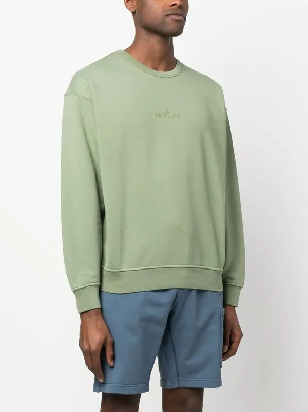 Stone Island Cotton Sweatshirt With Embroidered Logo - Green