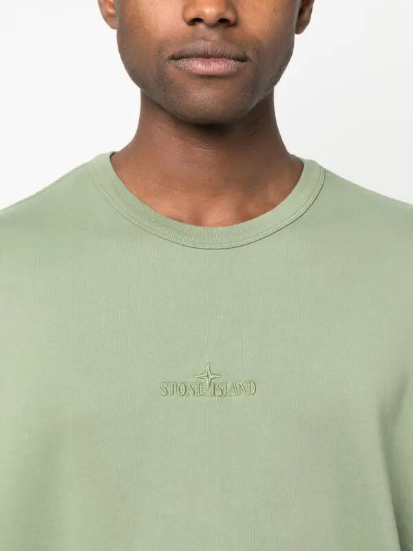 Stone Island Cotton Sweatshirt With Embroidered Logo - Green