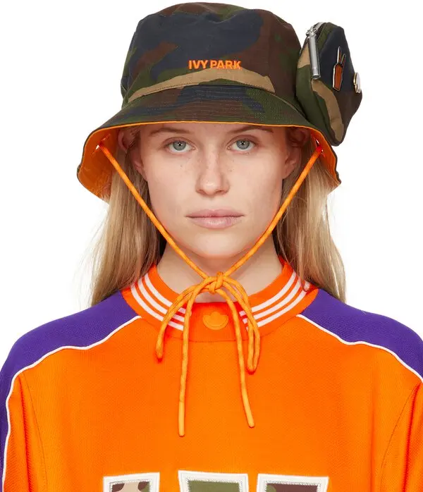 Adidas X Ivy Park Khaki Embroidered Reversible Bucket Hat In  display picture 3