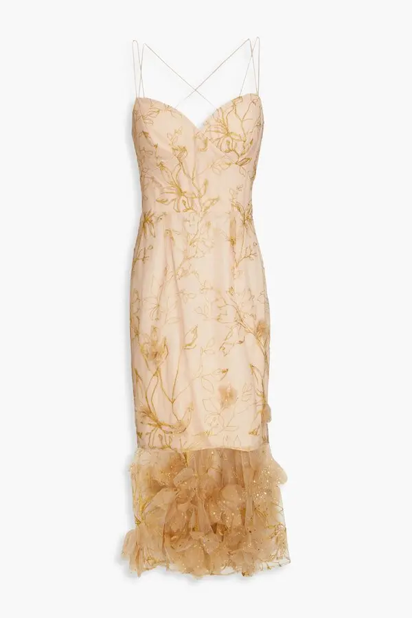 Marchesa Floral-AppliquD Embroidered Tulle Dress In Beige - 80% Off |  Editorialist