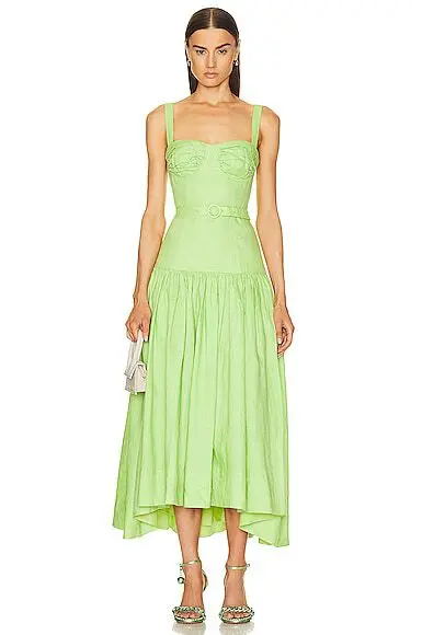 NICHOLAS Drenica Drop Waist Corset Midi Dress In Green