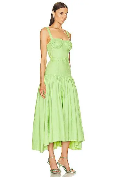 NICHOLAS Drenica Drop Waist Corset Midi Dress In Green