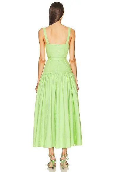 NICHOLAS Drenica Drop Waist Corset Midi Dress In Green
