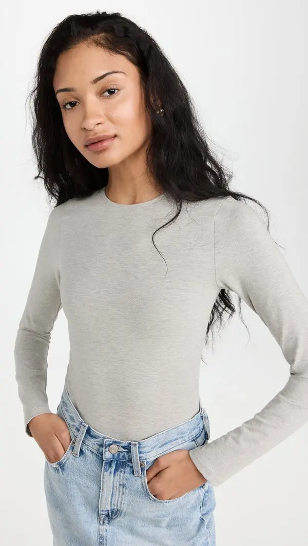 Ambitionist Long Sleeve Thong Bodysuit - Grey