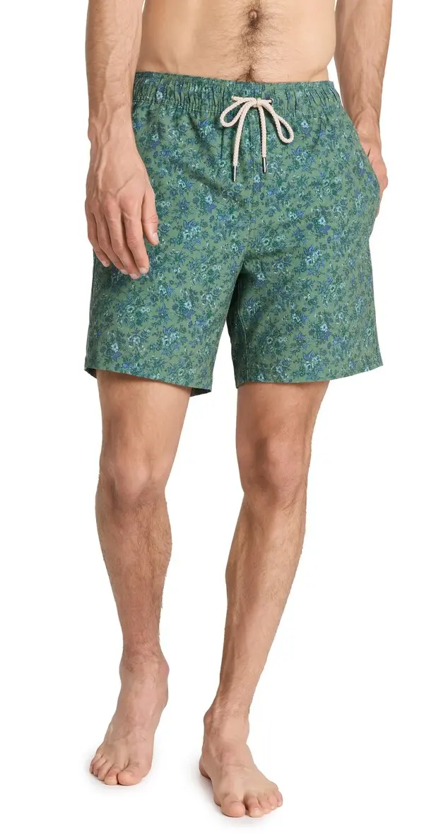 FAIR HARBOR The Bayberry Swim Trunks 7 - Green Mini Floral