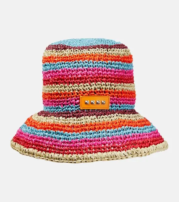 Etro Striped Raffia Bucket Hat