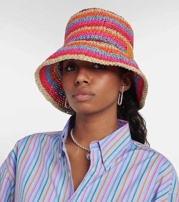 Etro Striped Raffia Bucket Hat