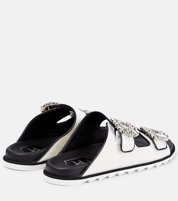 ROGER VIVIER Slidy Viv’ Bouclé Sandals - White