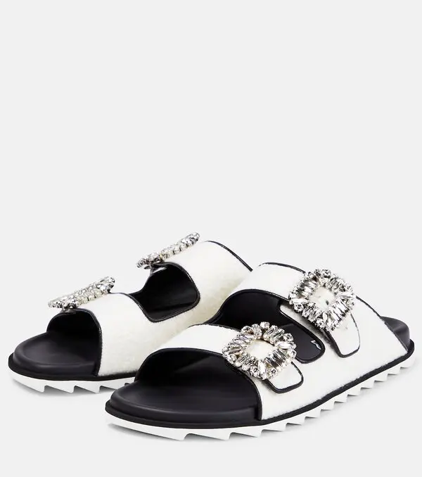 ROGER VIVIER Slidy Viv’ Bouclé Sandals - White