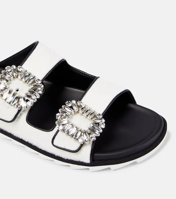 ROGER VIVIER Slidy Viv’ Bouclé Sandals - White