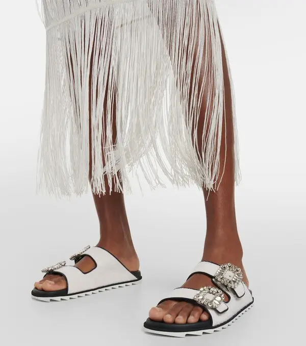 ROGER VIVIER Slidy Viv’ Bouclé Sandals - White