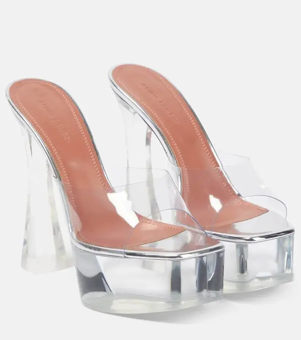 Amina Muaddi Dalida Glass Platform Mules White Editorialist