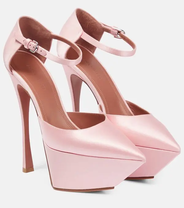 Amina Muaddi Angelica Platform Pumps Pink 30% Off Editorialist