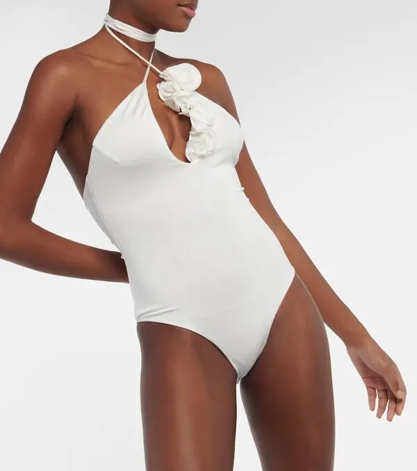 Magda Butrym Ruffled Halterneck Jersey Bodysuit