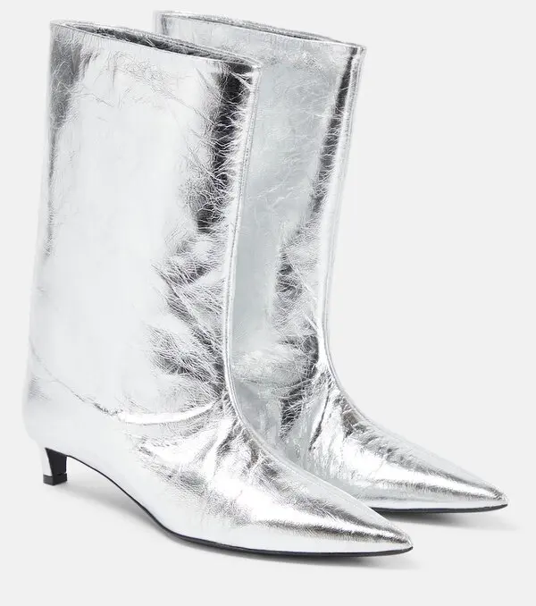 JIL SANDER Metallic Leather Ankle Boots - Silver