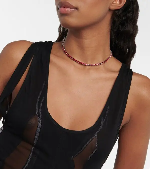 Amina Muaddi Tennis Crystal Necklace - Red