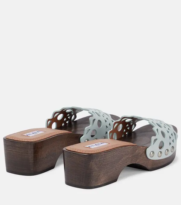 Alaïa Vienne Leather And Wood Slides - Green