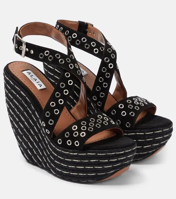 Alaïa Embellished Suede Wedge Sandals