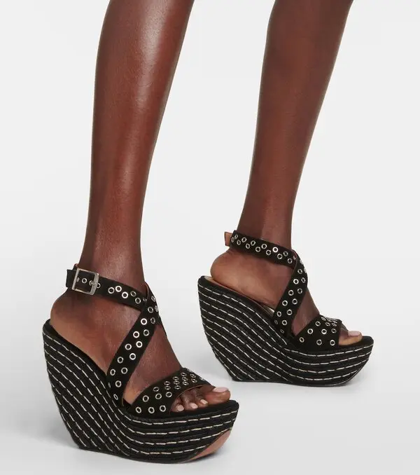 Alaïa Embellished Suede Wedge Sandals