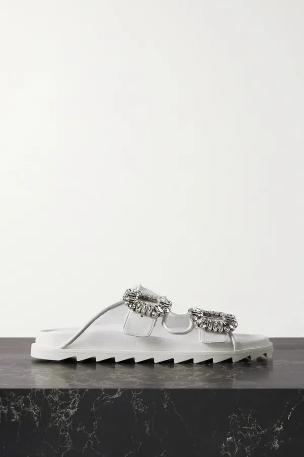 ROGER VIVIER Slidy Viv Crystal-embellished Slides - White
