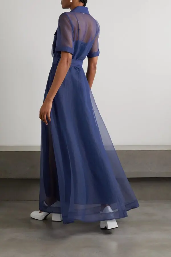 staud millie dress organza Staud Millie Organza And Glittered Cotton-Blend Maxi Shirt Dress In Blue -  35% Off