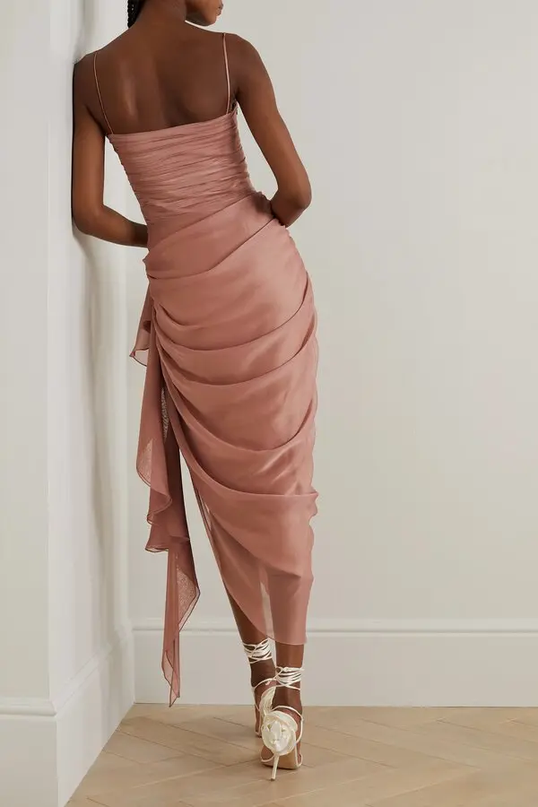 knee length dresses for ladies Ruched Chiffon Midi Dress for Wedding Guests & Semi-Formal Events