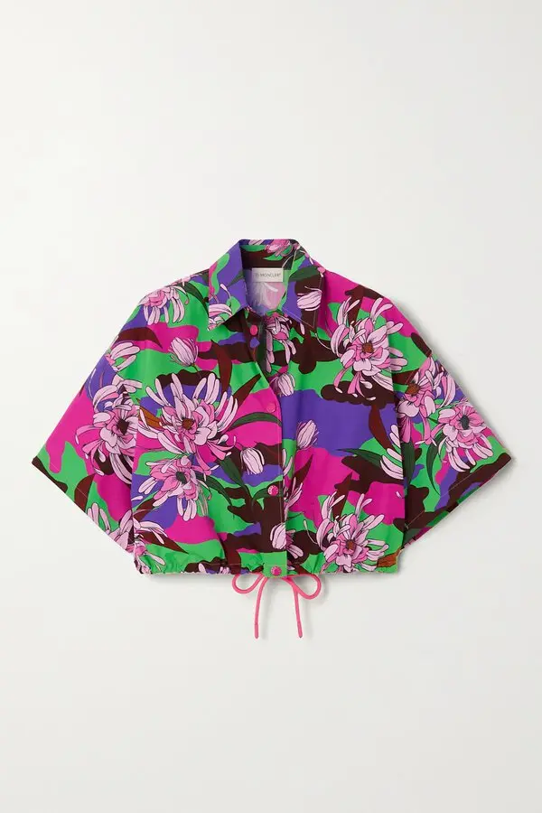 Moncler Cropped Floral-print Cotton-poplin Shirt
