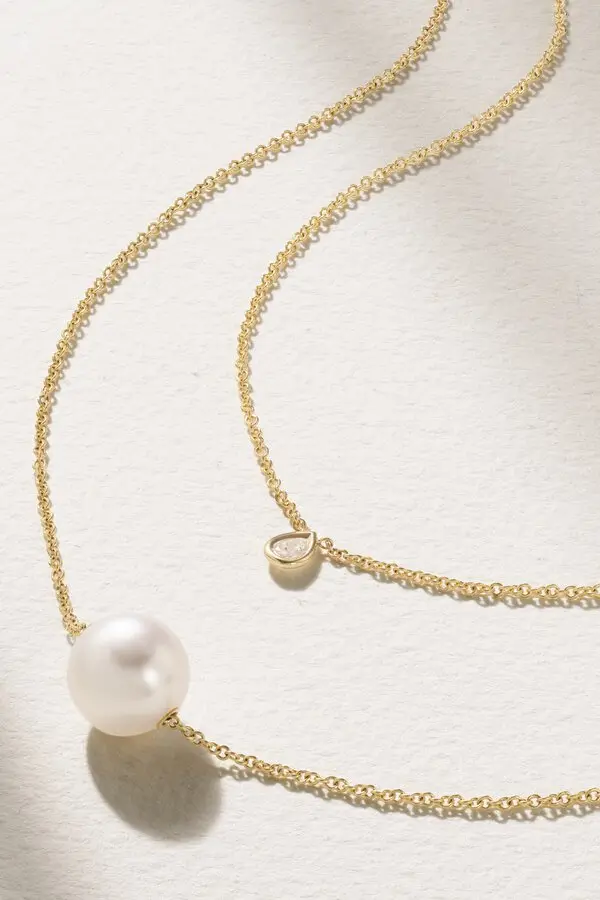 Mizuki Layered 14-karat Pearl And Diamond Necklace - Gold