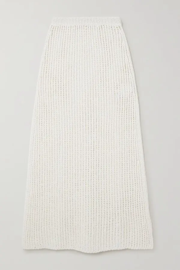 FERRAGAMO Open-knit Ribbed Cotton Maxi Skirt