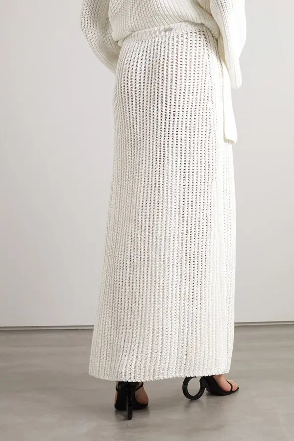 FERRAGAMO Open-knit Ribbed Cotton Maxi Skirt