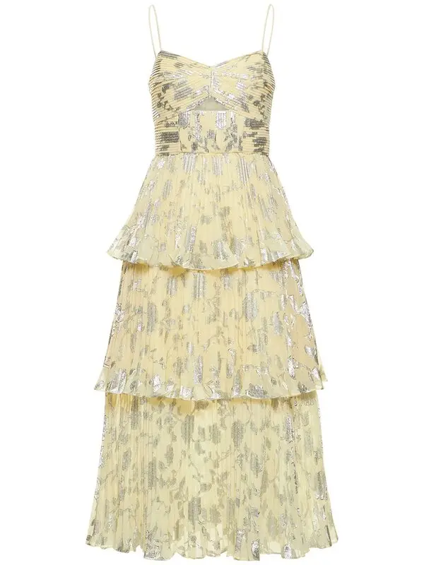 knee length dresses for ladies Blue Chiffon Lace Tiered Midi Dress  self-portrait-US