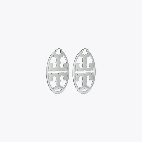 Tory Burch Icon Hoop Earrings - Tory Silver