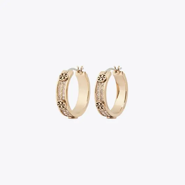 Tory Burch Icon Pavé Hoop Earrings - Rose Gold/pink