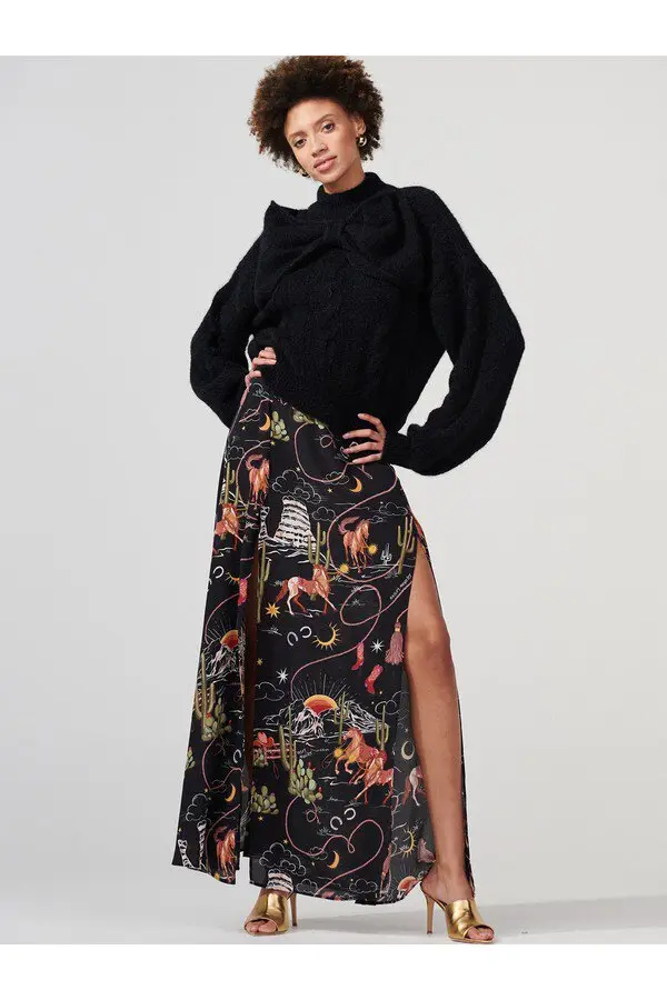 HAYLEY MENZIES Sundance Silk Double Split Maxi Skirt