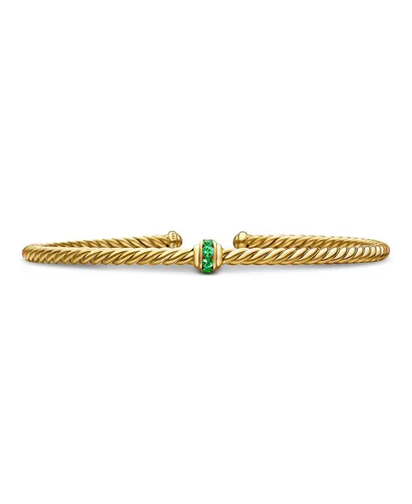 David Yurman 18k Yellow Cable Classics Bracelet - Emerald