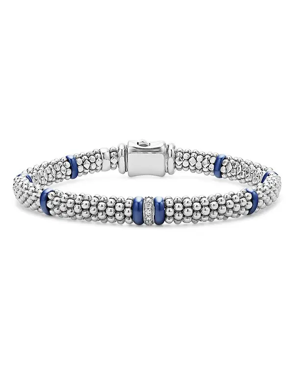 Lagos Sterling Silver Diamond Blue Caviar Bracelet - Blue/silver